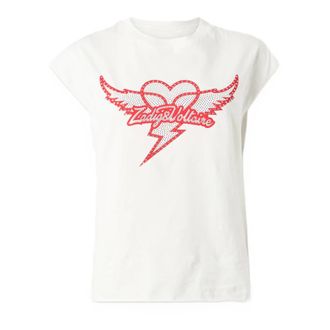 Zadig&Voltaire Femme, Tops, Blanc, Taille: 38 FR Cloe Hc Heart Wings Rhinestone T-shirt