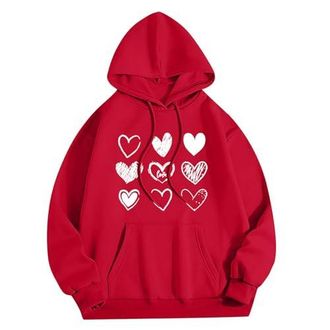 Generic Sweat &agrave; capuche rouge imprim&eacute; Saint-Valentin pour femme, sweat &agrave; capuche pour femme avec poche &agrave; manches longues pour loisirs confortable, coupe ample