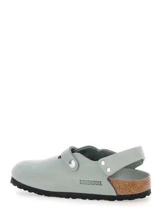 Birkenstock Womens Light Blue Leather Mules With Buckles