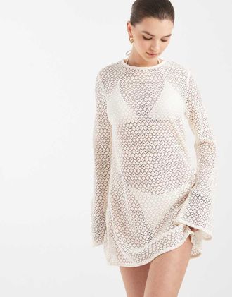 Aray Geh&auml;keltes Mini-Strandkleid in Wei&szlig; mit tiefem R&uuml;ckenausschnitt