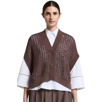 PESERICO Femme, Pulls, Brun, Taille: 40 FR Cardigan en maille ajour&eacute;e &agrave; col en V