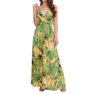 Generic Robe de plage pour femme dos nu &agrave; motif cachemire floral - Robe de plage &agrave; dos nu - Robe ample &agrave; volants et bretelles spaghetti - Robe d&eacute;t&eacute; boh&egrave;me pou