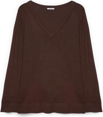 Fiorella Rubino V-Ausschnitt Pullover aus Viskosemischung - - Knitwear - Damen - Braun - XS