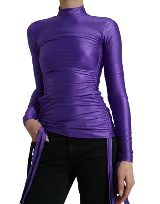 Dolce & Gabbana Womens Purple Nylon Stretch Slim Long Sleeves Top Elastane
