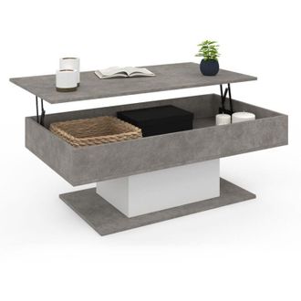 IDMarket Idmarket - Table basse plateau relevable rectangulaire eden effet b&eacute;ton et blanc