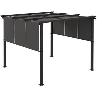 OUTSUNNY Pergola 3 toiles coulissantes - dim. 2,97L x 2,97l x 2,38H m - acier &eacute;poxy polyester haute densit&eacute; anthracite