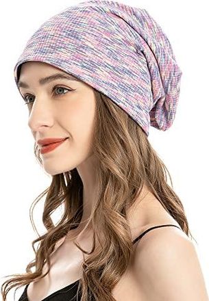 ZLYC Bonnet dété souple en jersey pour femme - Bonnet fin et extensible - Motif tête de mort, violet, taille unique