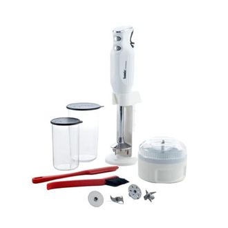 Bamix Set mixeur plongeant M350 MAXX avec support, 2 récipients, 4 accessoires, Processeur, Spatule, Brosse de nettoyage, 300 W, Fabriqué en Suisse, Blanc/c