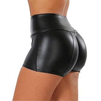 ORANDESIGNE Shorts en Cuir PU pour Femme Sexy Short Simili Cuir Taille Haute Faux Noir Style D&eacute;contract&eacute; Hotpants Pantalon Court en Cuir Synth&eacute;tique Streetwear B 