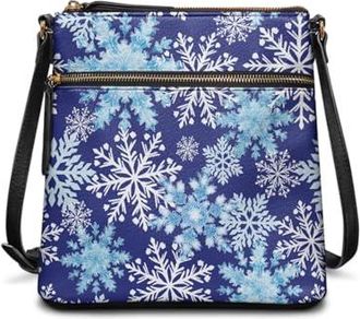 Coloranimal Petit sac &agrave; bandouli&egrave;re pour femme avec fermeture &eacute;clair sur le th&egrave;me de No&euml;l, Flocon de neige - Bleu