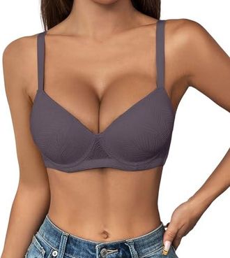 Generic Soutien-gorge push-up demi-bonnets pour femme, style minimaliste, couleur unie, soutien-gorge plongeant avec bretelles, rembourr&eacute;, doux, soutien-gorge