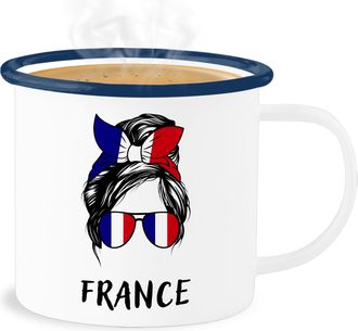 Shirtracer Emaille Becher Blechbecher - Fu&szlig;ball EM WM - Tassen - Cooles Frankreich Motiv France Style - 300 ml - Wei&szlig; Blau - 2024 fanartikel tasse fussball europ