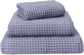 Urbanara 2er Set Gästehandtuch Mikawa 30x50 cm - 100% Baumwolle in Waffelpiqué - Badetuch Duschtuch Gästehandtuch Strandtuch - Silberblau