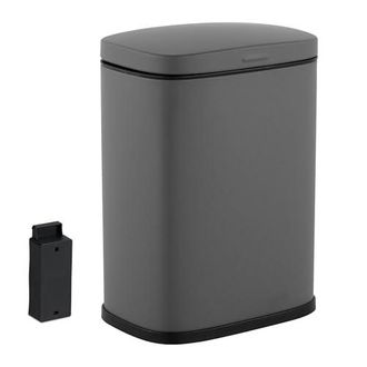 Relaxdays Kosmetikeimer Wandmontage, 3 Liter, Absenkautomatik, Inneneimer, Metall, eckiger Badezimmer M&uuml;lleimer, grau