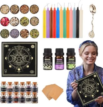 Generico Hexenzubeh&ouml;r Kit: Ritual Kerzenset, Kristallsammlung, magisches Werkzeugsortiment, spirituelles Zubeh&ouml;rpaket, charmante Elemente, die den Zauber unter