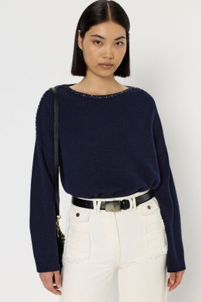 Gerard Darel Pull ample en laine &agrave; strass - ESME - Marine