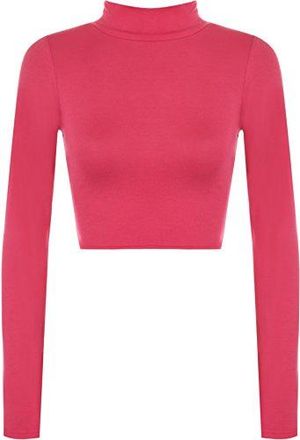 WearAll Haut Court à Manches Longues avec Un col roulé - Hauts - Femmes - Cerise - 40-42