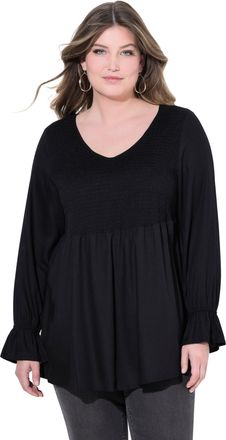 Miamoda Damen gro&szlig;e Gr&ouml;&szlig;en &Uuml;bergr&ouml;&szlig;en Plus Size Bluse, A-Linie, elastisch gesmokte B&uuml;ste schwarz 50 842514100-50