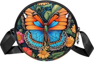 Generic Sac &agrave; bandouli&egrave;re rond pour femme, petit sac &agrave; bandouli&egrave;re avec fermeture &eacute;clair, bretelles r&eacute;glables, style d&eacute;contract&eacute;, motif papillon