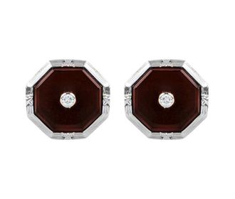 Bespoke 18ct white gold, diamond & red onyx cufflinks