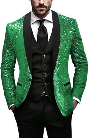 Minetom Blazer À Paillettes pour Homme Brillant Coupe Ajustée Un Bouton Veste De Costume pour Les Fête Mariage Affaires Disco Party Club A Vert XL