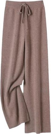 Generic Pantalon dhiver en tricot 100 % laine m&eacute;rinos pour femme - Jambes larges - Doux et chaud - En cachemire, Marron et gris., S