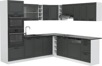 Vicco Eckk&uuml;che R-Line, Anthrazit Landhaus/Wei&szlig;, 237 x 247 cm ohne Arbeitsplatte