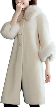 Generic Vestes pour femmes 2026 Faux manteau &eacute;l&eacute;gant col &eacute;pais chaud manches longues bouton veste dext&eacute;rieur, blanc, XXL