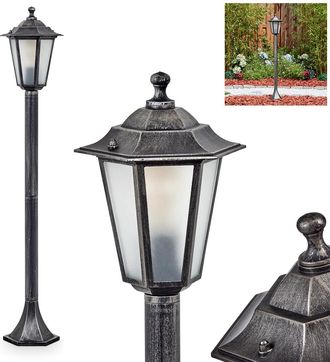 HOFSTEIN Außenwegeleuchte Loria, Wegeleuchte aus Metall/Glas in Schwarz-Silber/Milchglas, Wechselscheiben in Klar, Außenleuchte in antikem Look, Höhe 99 cm, Ga