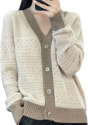 Generic Pull dhiver &agrave; col en V pour femme - Couleur contrast&eacute;e - Style cor&eacute;en - Tricot fin, camel, Taille S