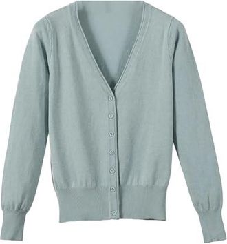 Generic Cardigan court noir en jersey pour femme, manteau de printemps, pull tricot&eacute; mode cor&eacute;enne, Bleu poussi&eacute;reux., Taille 3XL