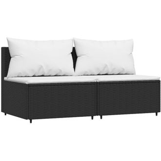 vidaXL Garten-Mittelsofas mit Kissen 2 Stk. Schwarz Poly Rattan Vidaxl