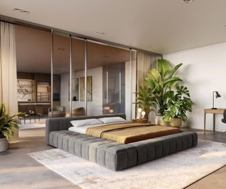 DELIFE Polsterbettgestell Espazio 180x200 cm Boucl&eacute; Soft Schlamm mit Stauraum, Polsterbetten