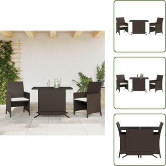 vidaXL 3-tlg. Bistro-Set mit Kissen Braun Poly Rattan - Gartentisch - Esstisch - Bistroset - Outdoor M&ouml;bel - Gartenm&ouml;bel - The Living Store