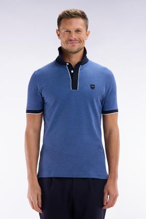 Eden Park Polo Uni &Agrave; Manches Courtes En Coton Stretch Bleu Passepoil Contrast&eacute; Coupe Ajust&eacute;e