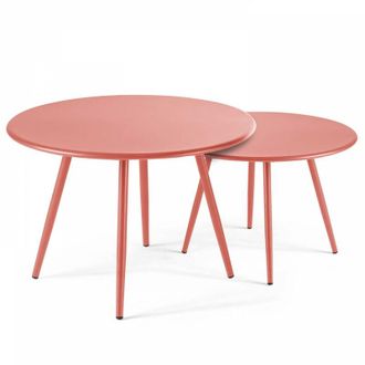 Oviala Lot de 2 tables basses de jardin en acier argile 50 cm - Palavas