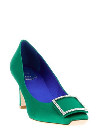 Roger Vivier Womens Trompette Pump Green Viscose Silk