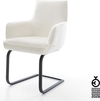 DELIFE Freischwinger Heira-Flex mit Armlehnen Boucl&eacute; Soft Beige Freischwinger flach Schwarz Taschenfederkern, Esszimmerst&uuml;hle