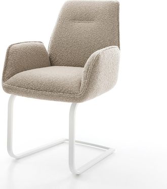 DELIFE Freischwinger Zoa-Flex Boucl&eacute; Schlamm Freischwinger flach Wei&szlig; Taschenfederkern, Esszimmerst&uuml;hle