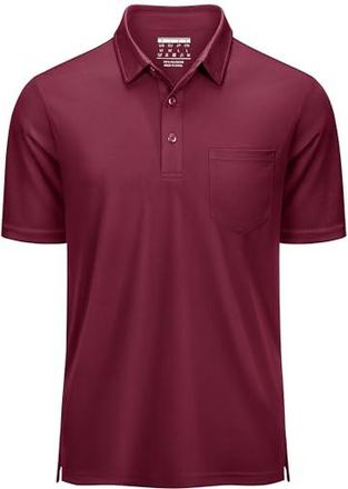KEFITEVD Polo à manches courtes pour homme avec poche poitrine - Respirant - En polyester - Pour lété, rouge bordeaux, XXL