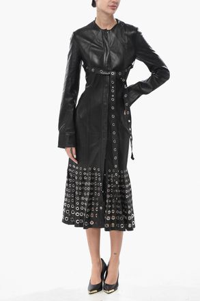 Off-white Leather Midi Dress EYELETS with Belt Off-White