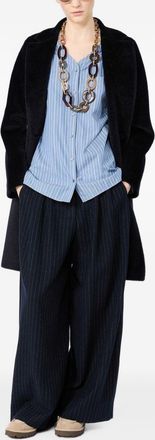 Max Mara Pinstripe Virgin Wool Trousers - Blue