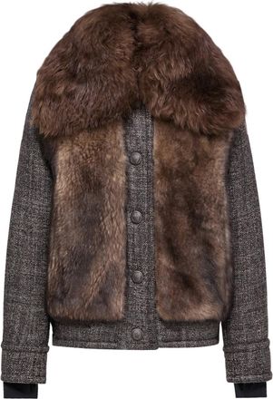 Moncler Moncler Doudoune Courte Faite En Laine Et Shearling, Femme, Marron, Taille: 2