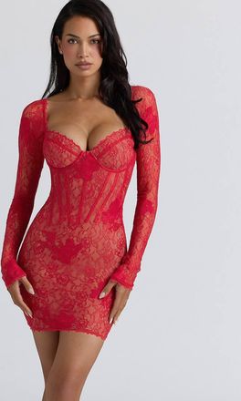 House of CB Lucienne - Limited Edition - Besticktes Minikleid aus Spitze in Rot