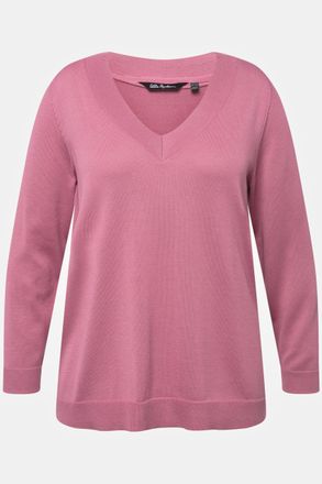 Ulla Popken Damen, gro&szlig;e Gr&ouml;&szlig;en, Pullover, V-Ausschnitt, Langarm, weicher Feinstrick