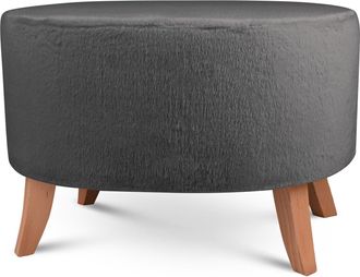 MG Design Ovaler Kunstfell-Hocker 62 x 72 cm in Grau mit Holzbeinen - Gepolsterter Fu&szlig;hocker f&uuml;r Wohnzimmer oder Schlafzimmer