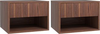 HOMCOM 2er-Set h&auml;ngende Nachttische mit Schublade und offener Ablage, MDF-Nachttische f&uuml;r das Schlafzimmer, 40x34x29 cm, Braun