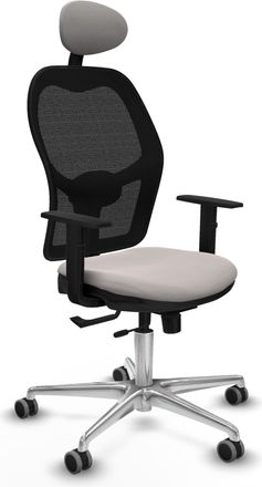 Piqueras y Crespo B&uuml;rostuhl aus wei&szlig;em Netzgewebe mit 1D-Armen, h&ouml;henverstellbare Lendenwirbelst&uuml;tze und festes Kopfteil, ausgestattet mit Syncro/Traslack und injiziert