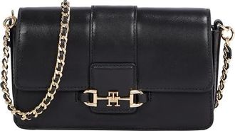 Tommy Hilfiger Heritage Leather Bag with Chain Crossbody Strap, Bandoulière Femme, Black, Taille Unique