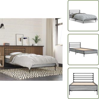 vidaXL The Living Store - Bettgestell Grau Sonoma 90x200 cm Holzwerkstoff und Metall - Bettestel - Doppelbett - Boxspringbetten - Bettkasten - Holzrahmen